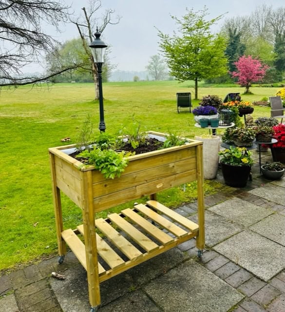 Mobile Wooden Planter with Shelf - 100 x 70 x 90 cm